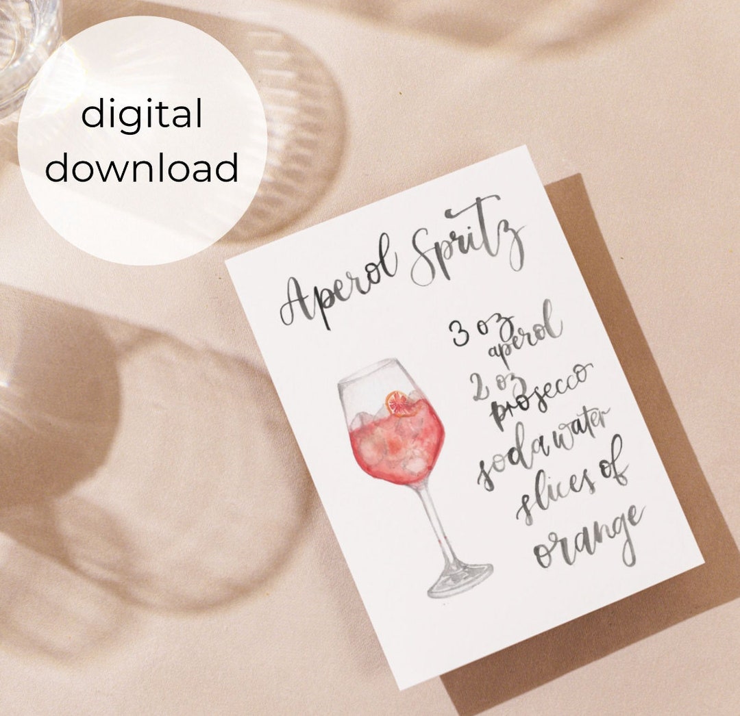 Aperol Spritz Watercolor Drawing, Aperol Recipe, Handlettering, PDF for ...