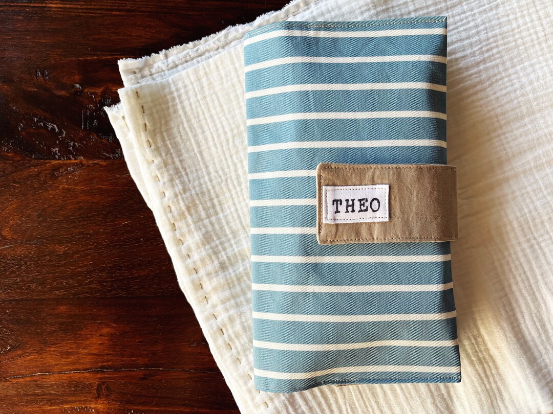Robin Blue and Cream Stripe Diaper Clutch Personalized Baby Shower Gift ...