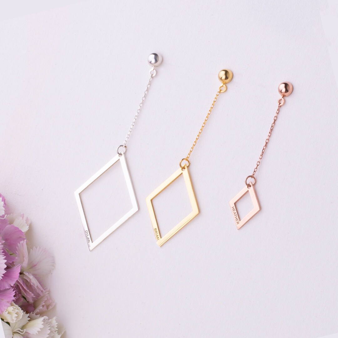 Personalized Square Earrings / Sterling Silver Square Name Earrings ...