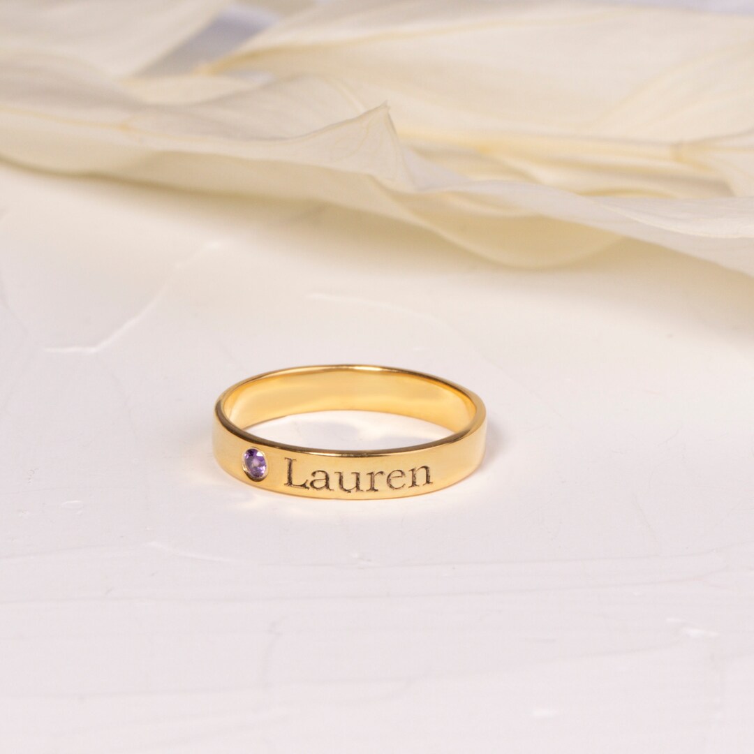 Personalized Name Ring With Birthstone, Engraved Birthstone Ring ...