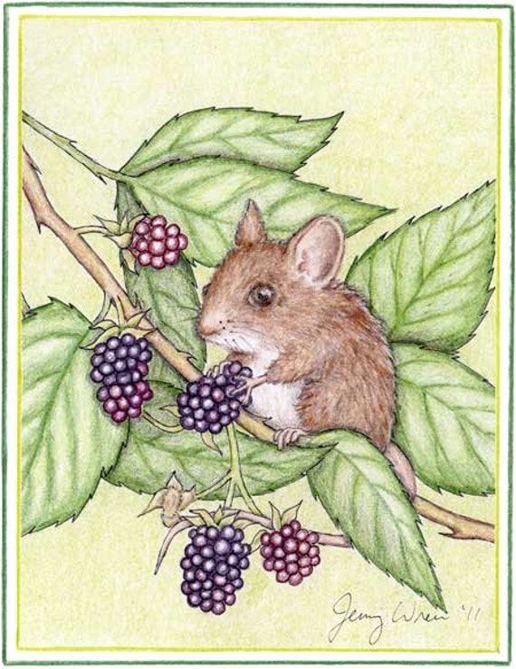 Blackberry Mouse Note Card | Etsy