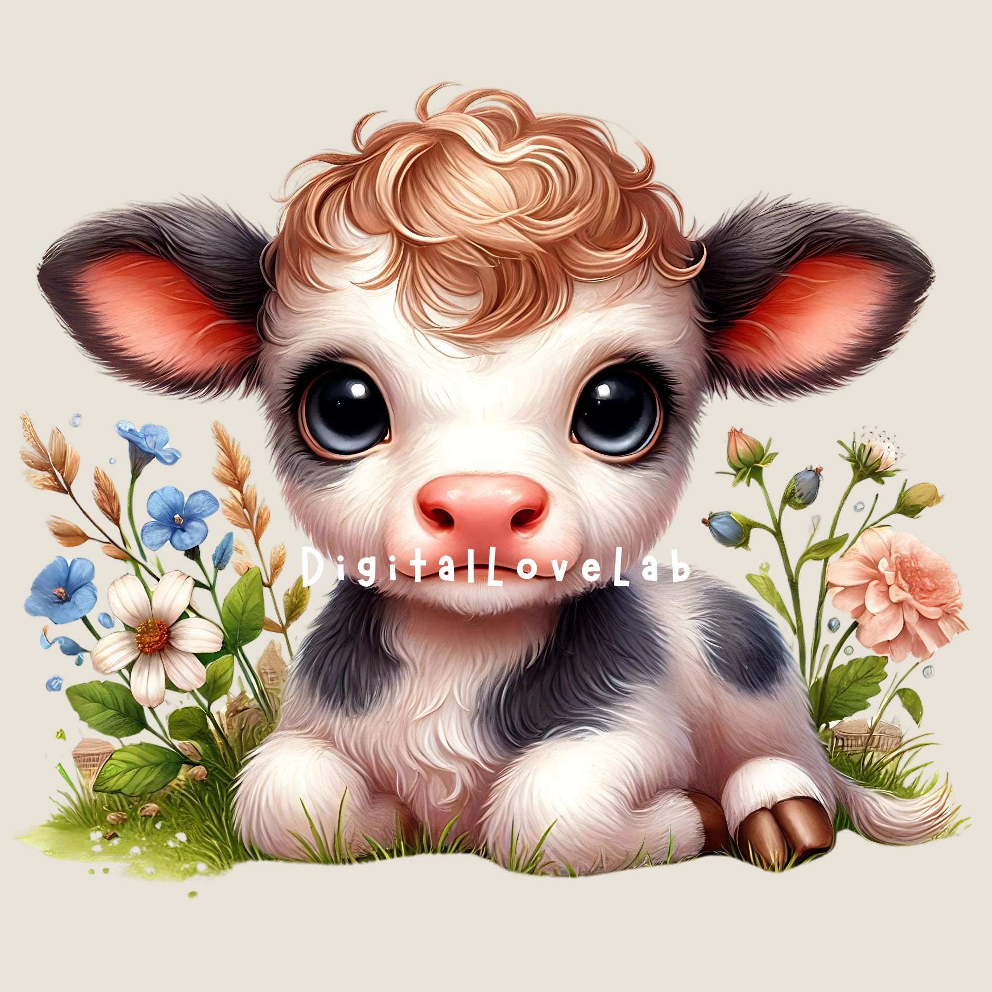 Watercolor Baby Cow Clipart Set of 10 PNG, Baby Animals, Cow PNG ...