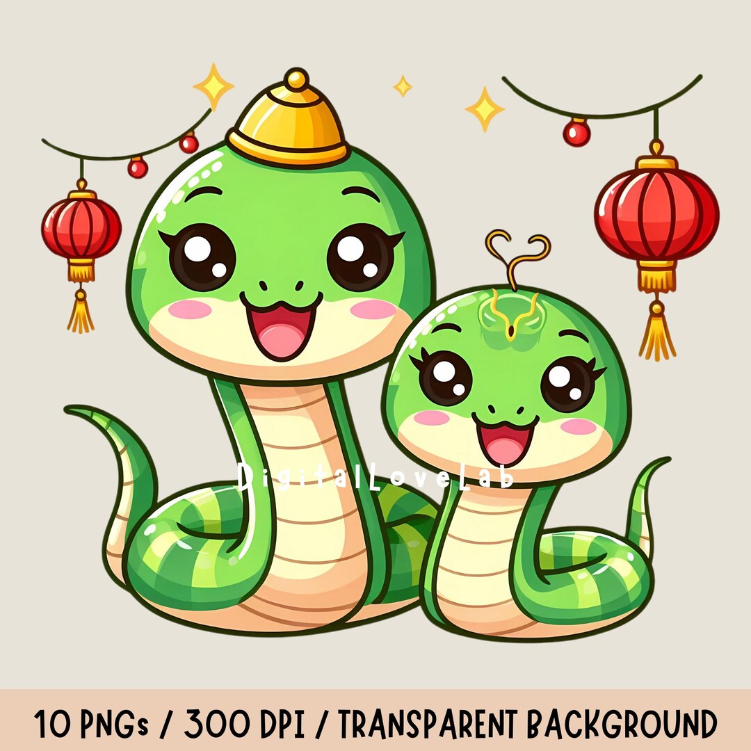 Chinese New Year Clipart, Set of 10 Year of the Snake PNG Clipart ...