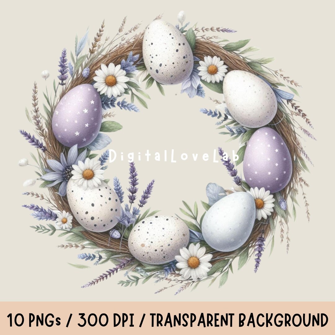 Floral Easter Egg PNG Wreath Clipart Set of 10 PNG, Spring Floral ...