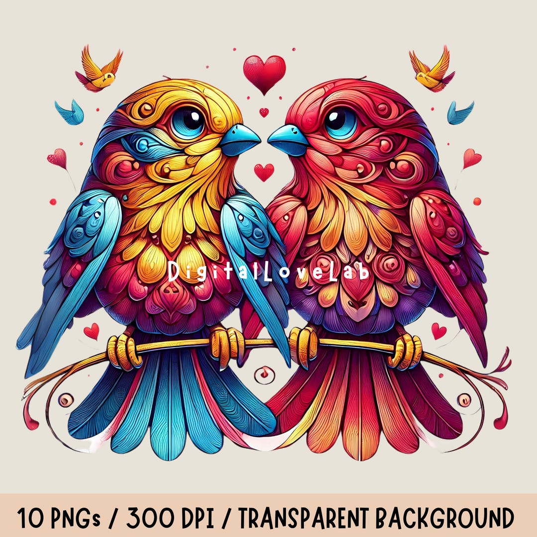 Lovebirds Clipart Set of 10 PNG Watercolor Valentine Birds Clip Art ...