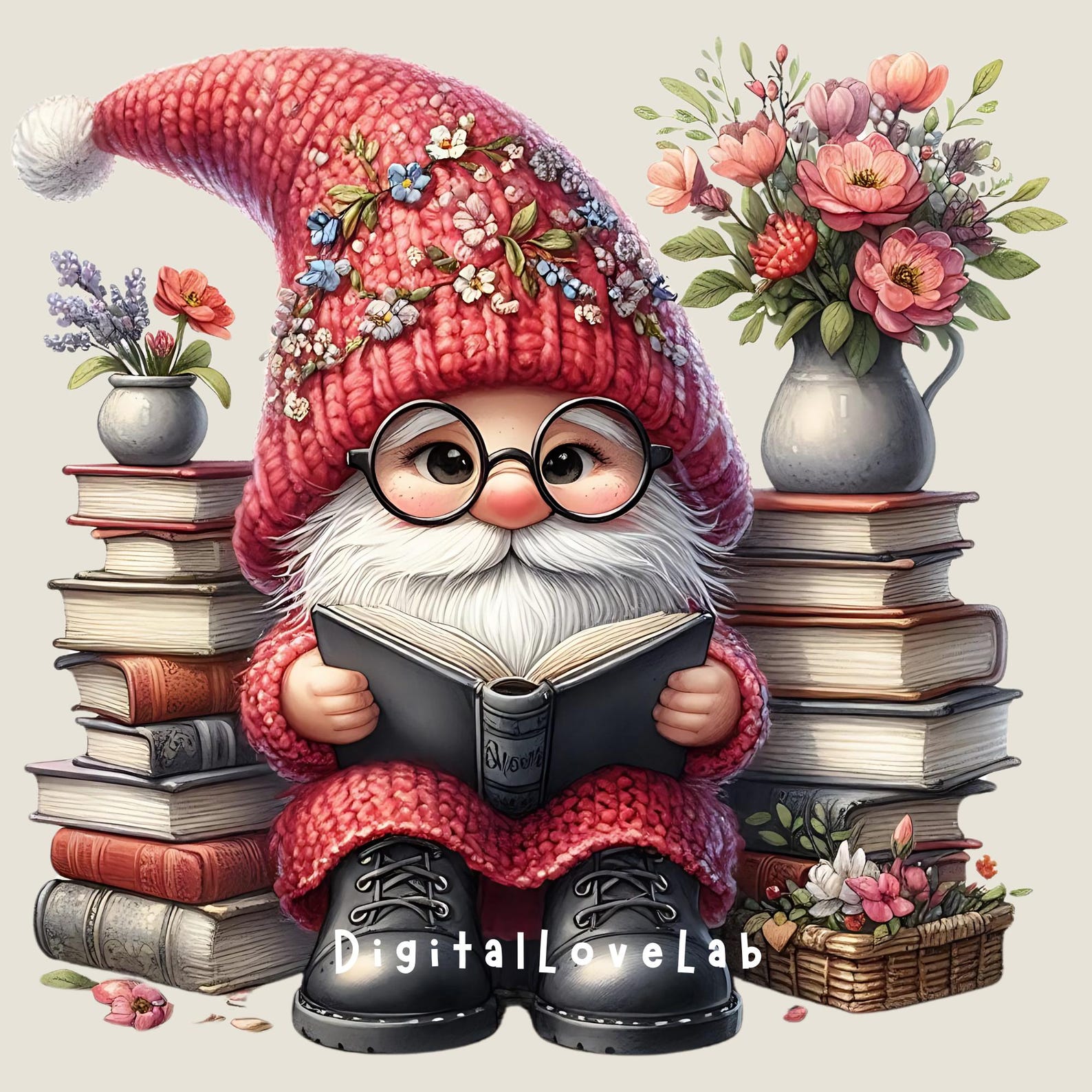 Watercolor Book Lover Gnome Clipart Bundle, Reading Gnome Clipart ...