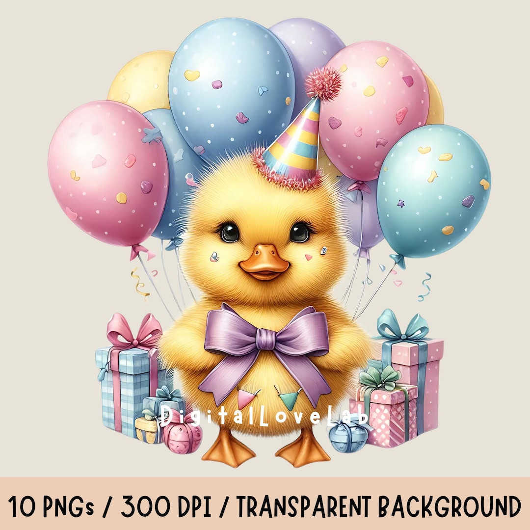 Cute Duck & Balloons Set of 10 PNG Clipart, Duck Baby Shower, Birthday ...