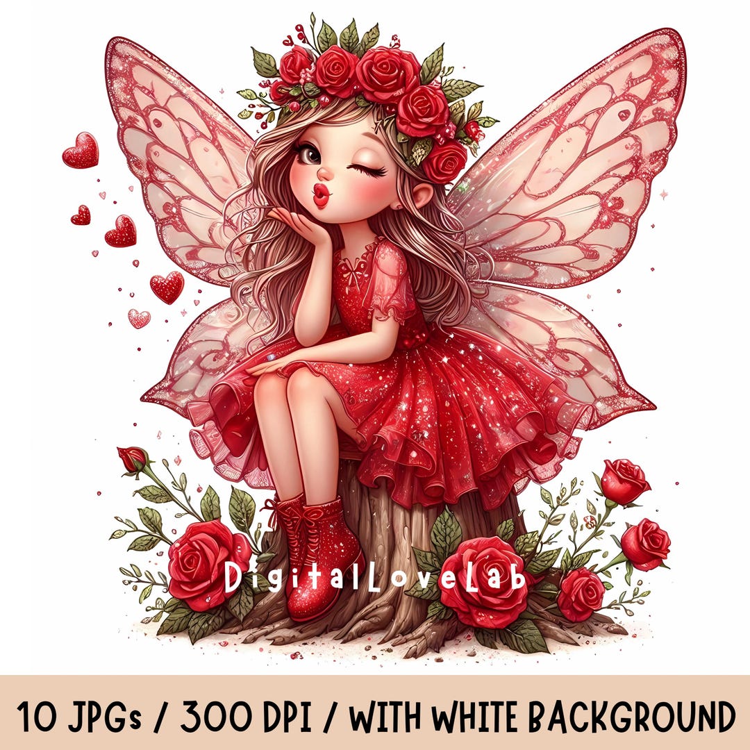 Valentine's Rosebud Fairy 300 DPI Set of 10 JPEG Clipart Valentines Day ...