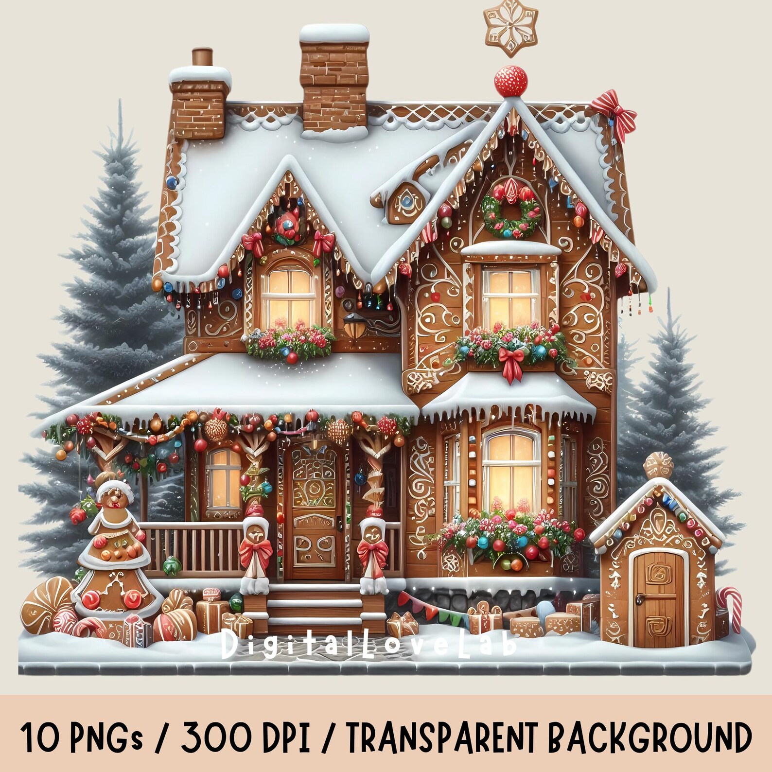 Gingerbread House Clipart Set of 10 Clipart PNG Christmas Cookie ...