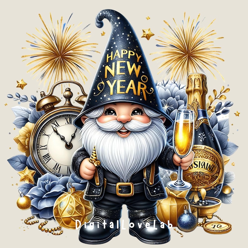 Happy New Year Gnomes Clipart Bundle Set of 10 Happy New Year Gnome Png ...