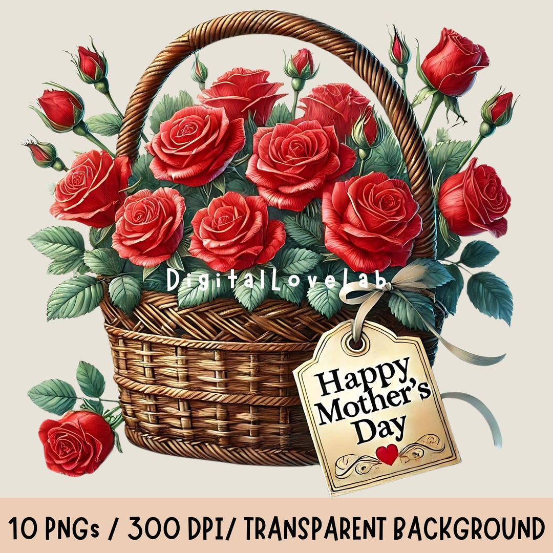 Red Roses Clipart Set of 10 PNG, Mothers Day Clipart, Mothers Day ...