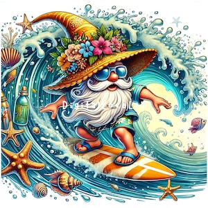Watercolor Surf Gnome Clipart Bundle Set of 10 JPEG, Surfing Gnome ...