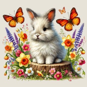 Spring Rabbit Clipart Bundle Set of 10 PNG, Spring Bunny, Watercolor ...