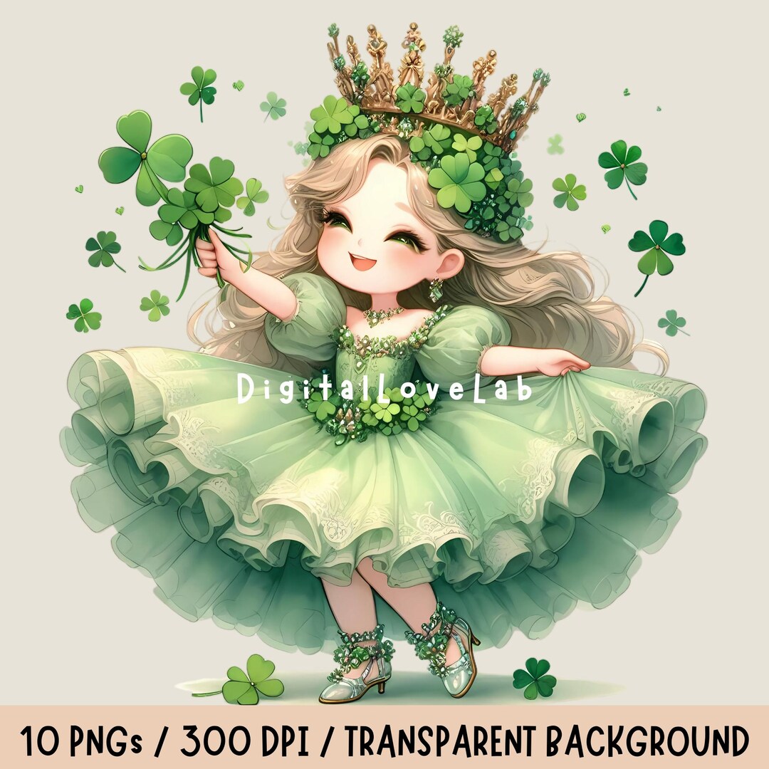Clover Princess Clipart Set of 10 PNG, Saint Patrick's Day Clipart ...