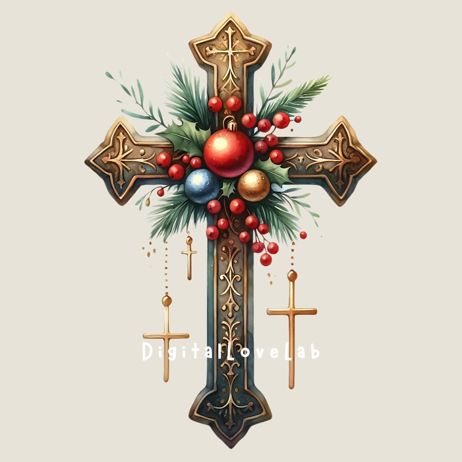 Christmas Cross Clipart Set of 10 Christmas Cross PNG Clipart Christmas ...
