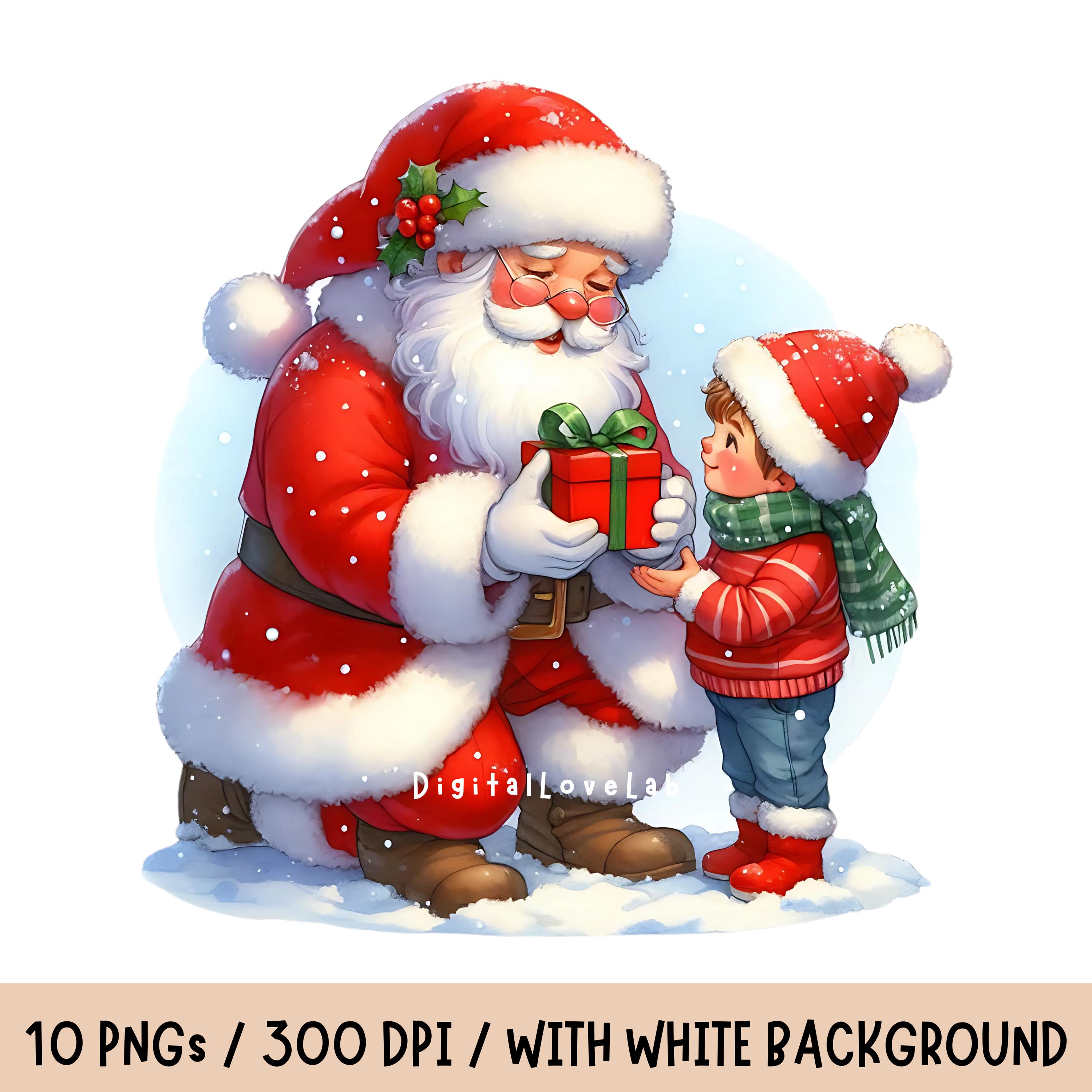 Uncle Santa and the Boy Clipart Set of 10 Clipart PNG Watercolor Santa ...