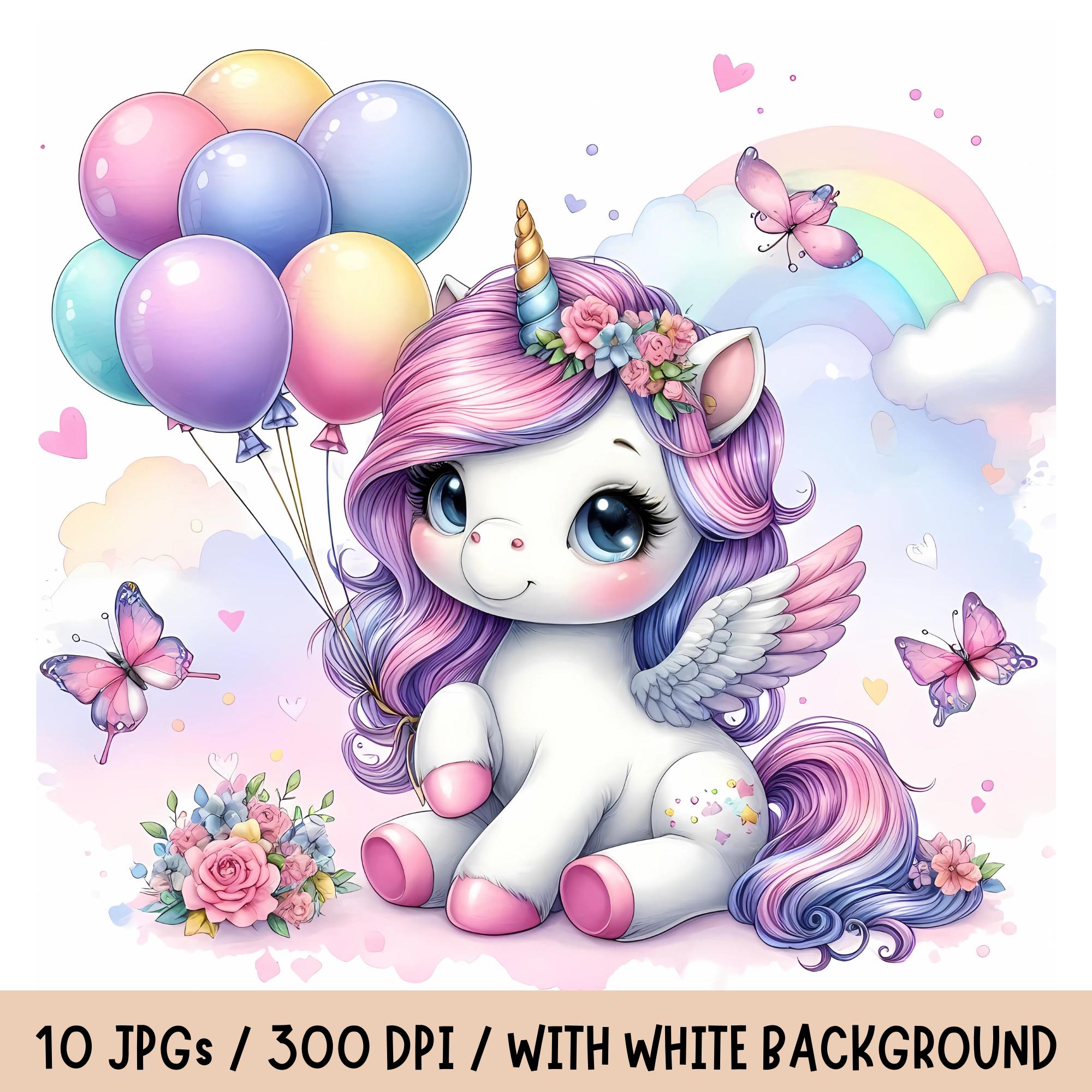Unicorn and Balloons Clipart Set of 10 Jpgs Unicorn Clipart Cute ...