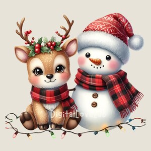 Snowman and Reindeer Clipart Set of 10 Clipart PNG Watercolor Christmas ...