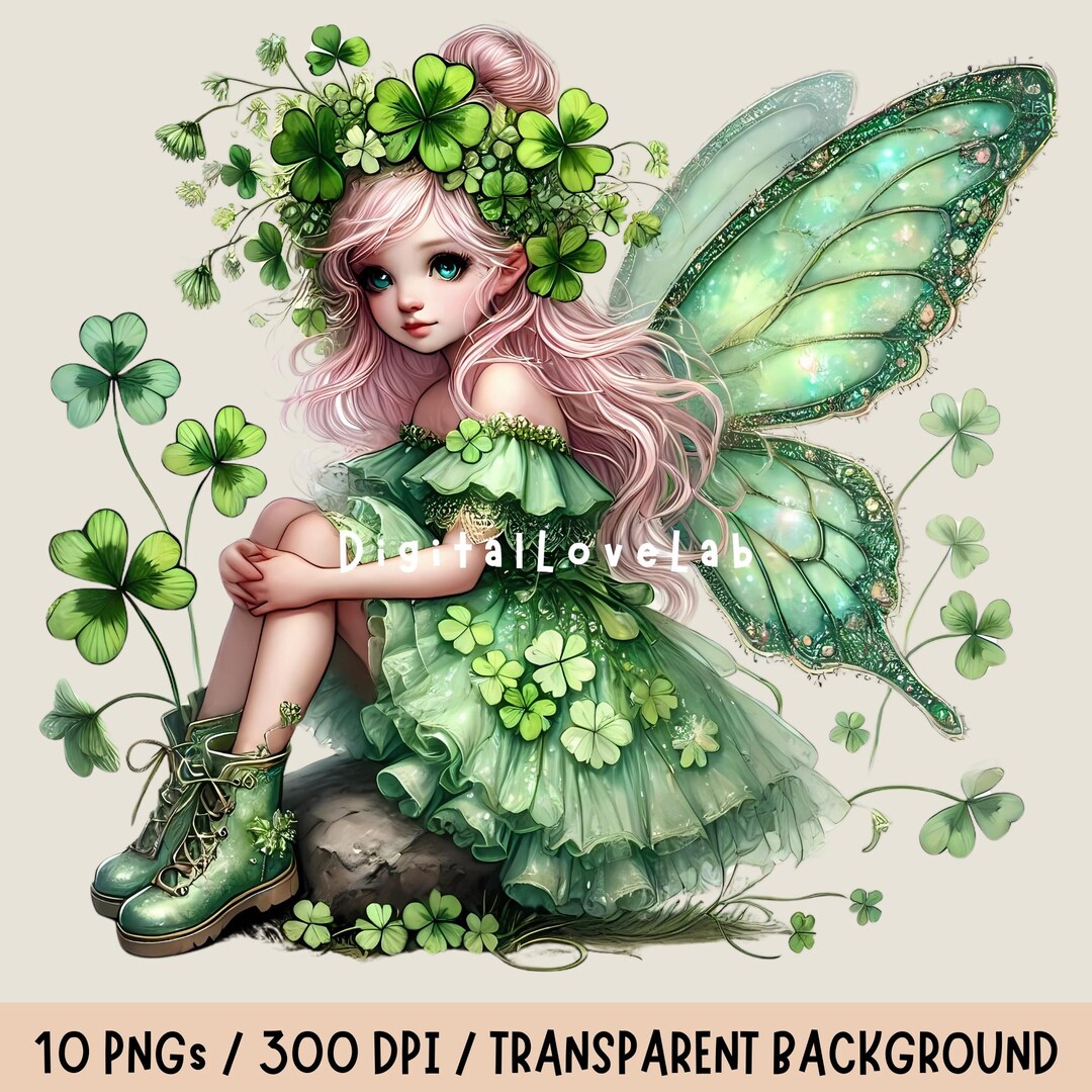 Clover Fairy Clipart Set of 10 PNG, St Patricks Png Clipart, St ...