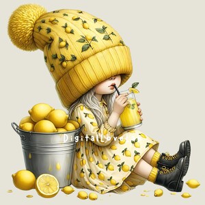 Watercolor Lemon Gnome Clipart, Lemon Gnome Clipart, Lemon Clipart ...