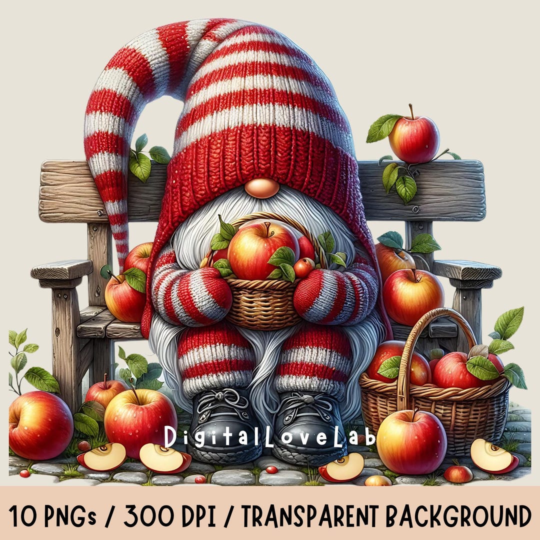 Watercolor Apple Gnome Clipart Bundle Png, Garden Farm Clipart, Spring ...