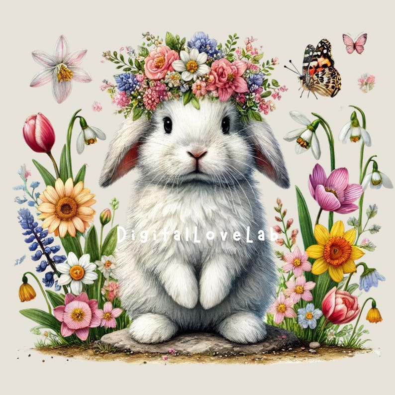 Spring Rabbit Clipart Bundle Set of 10 PNG, Spring Bunny, Watercolor ...