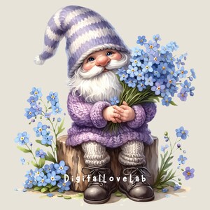 Watercolor Forget Me Not Flower Wreath Gnome Clipart Bundles, Gnome ...