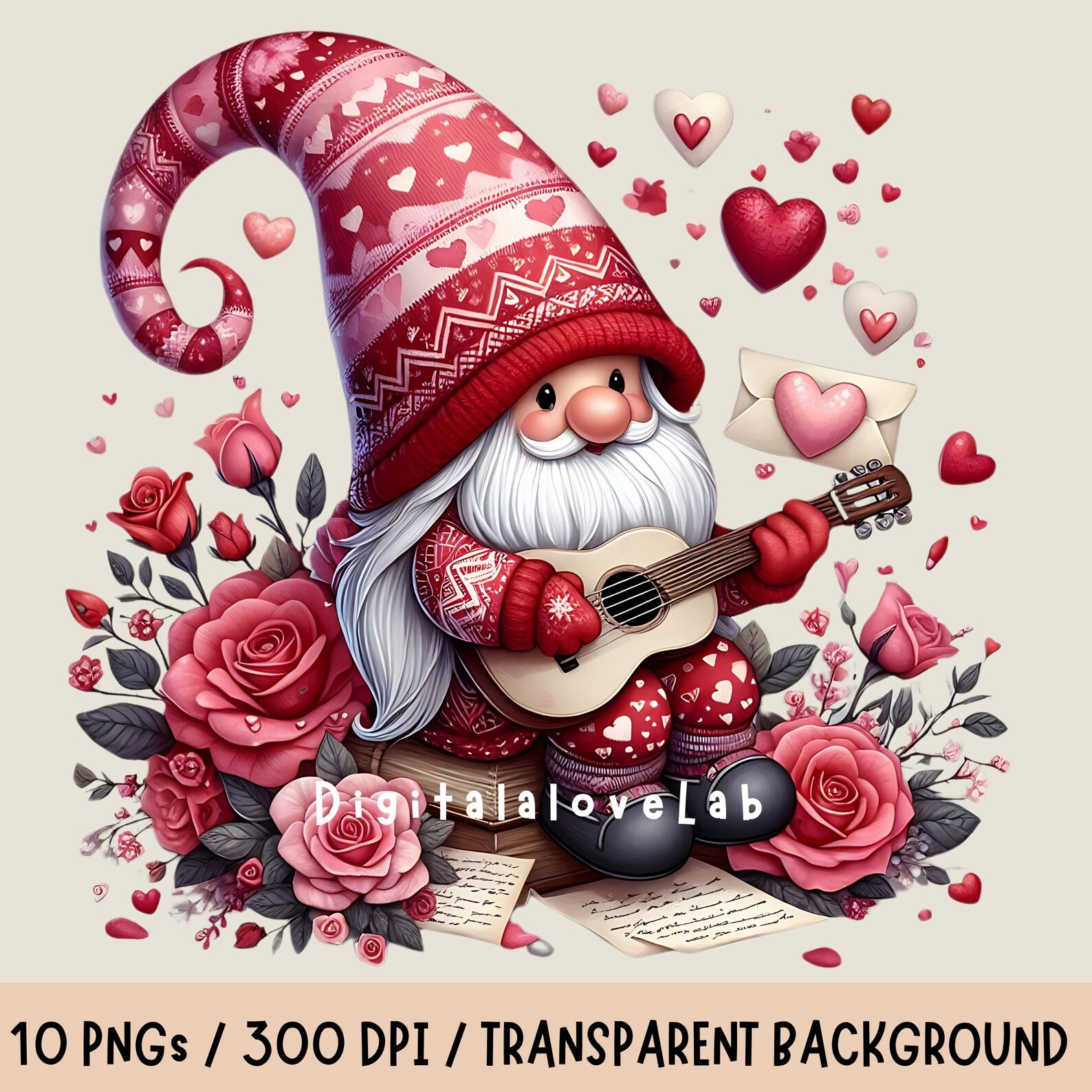 Valentine Music Gnome Set of 10 PNG Cliparts Valentines Gnome Clipart ...