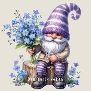 Watercolor Forget Me Not Flower Wreath Gnome Clipart Bundles, Gnome ...