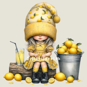 Watercolor Lemon Gnome Clipart, Lemon Gnome Clipart, Lemon Clipart ...