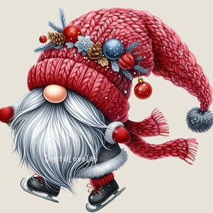 Christmas Gnome Skating Clipart PNG Set of 10 Winter Holiday Clipart ...