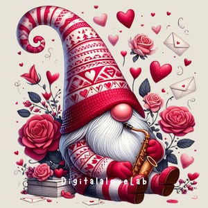 Valentine Music Gnome Set of 10 PNG Cliparts Valentines Gnome Clipart ...