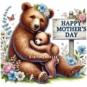 Mother's Day Mama and Baby Bear Clipart Set of 10 JPG, Gift for Mums ...