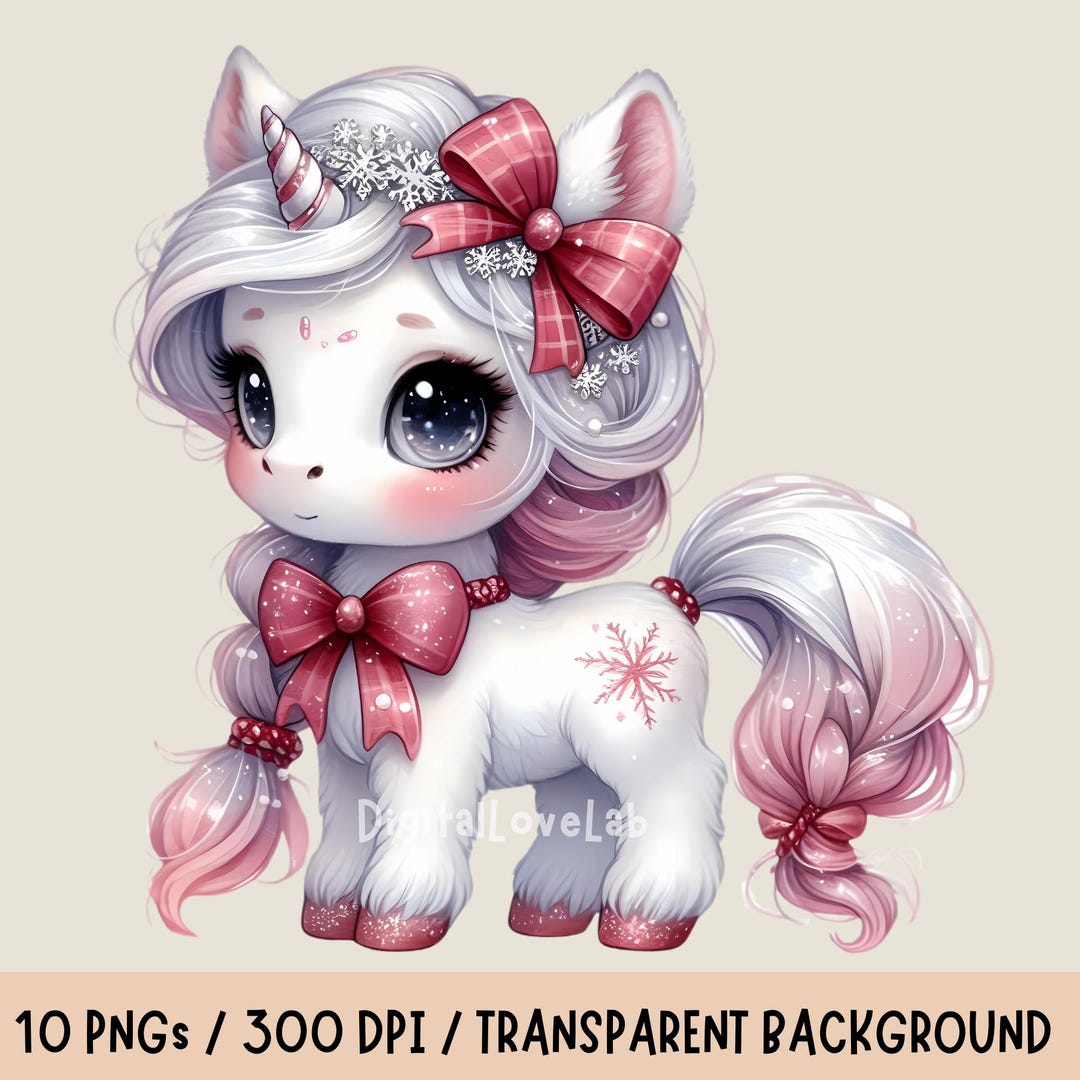 Pink Christmas Unicorn Clipart Set of 10 Clipart PNG Watercolor Unicorn ...