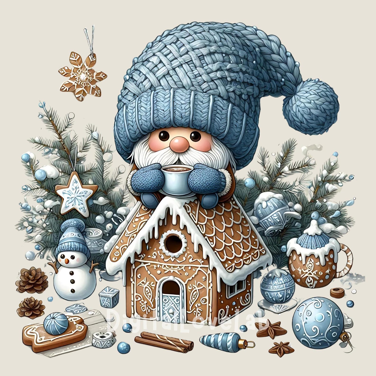 Whimsical Blue Gnome Clipart Bundle Png, Blue Gnome Clipart, Christmas ...