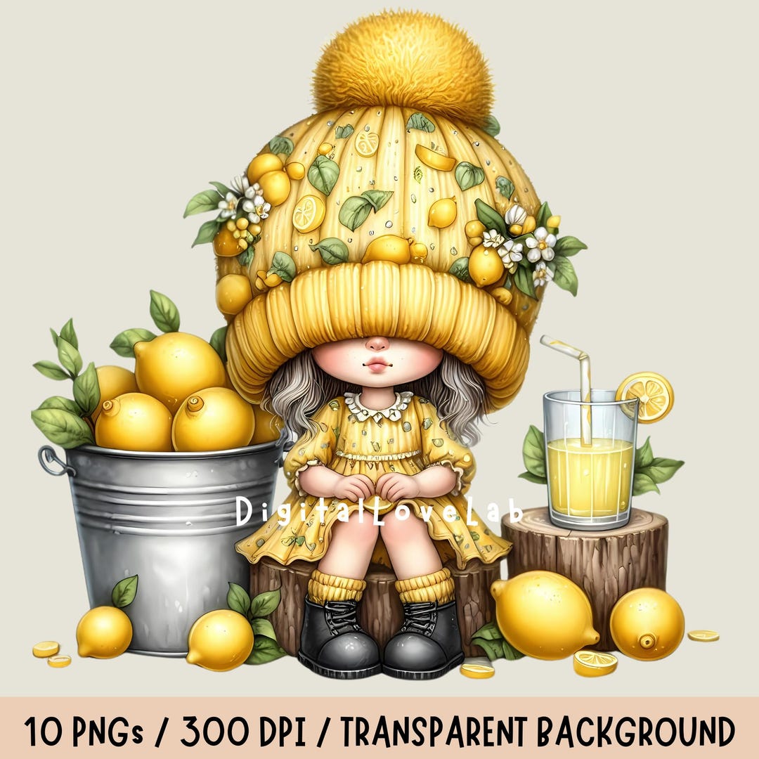 Watercolor Lemon Gnome Clipart, Lemon Gnome Clipart, Lemon Clipart ...