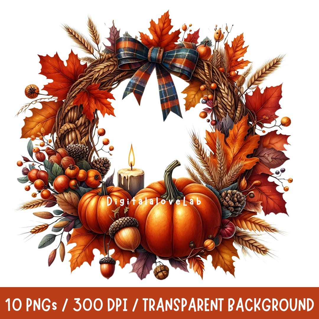 Thanksgiving / Autumn Wreath Clipart Set of 10 Pngs, Wreaths Clipart ...