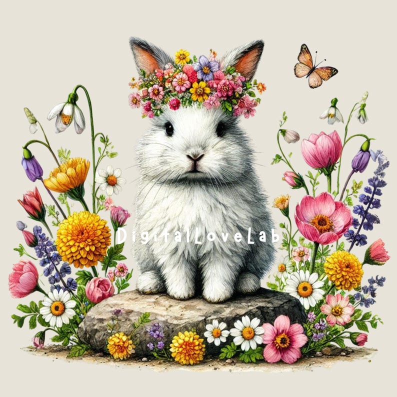 Spring Rabbit Clipart Bundle Set of 10 PNG, Spring Bunny, Watercolor ...