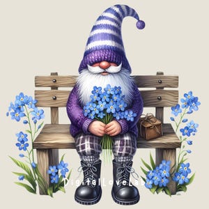 Watercolor Forget Me Not Flower Wreath Gnome Clipart Bundles, Gnome ...