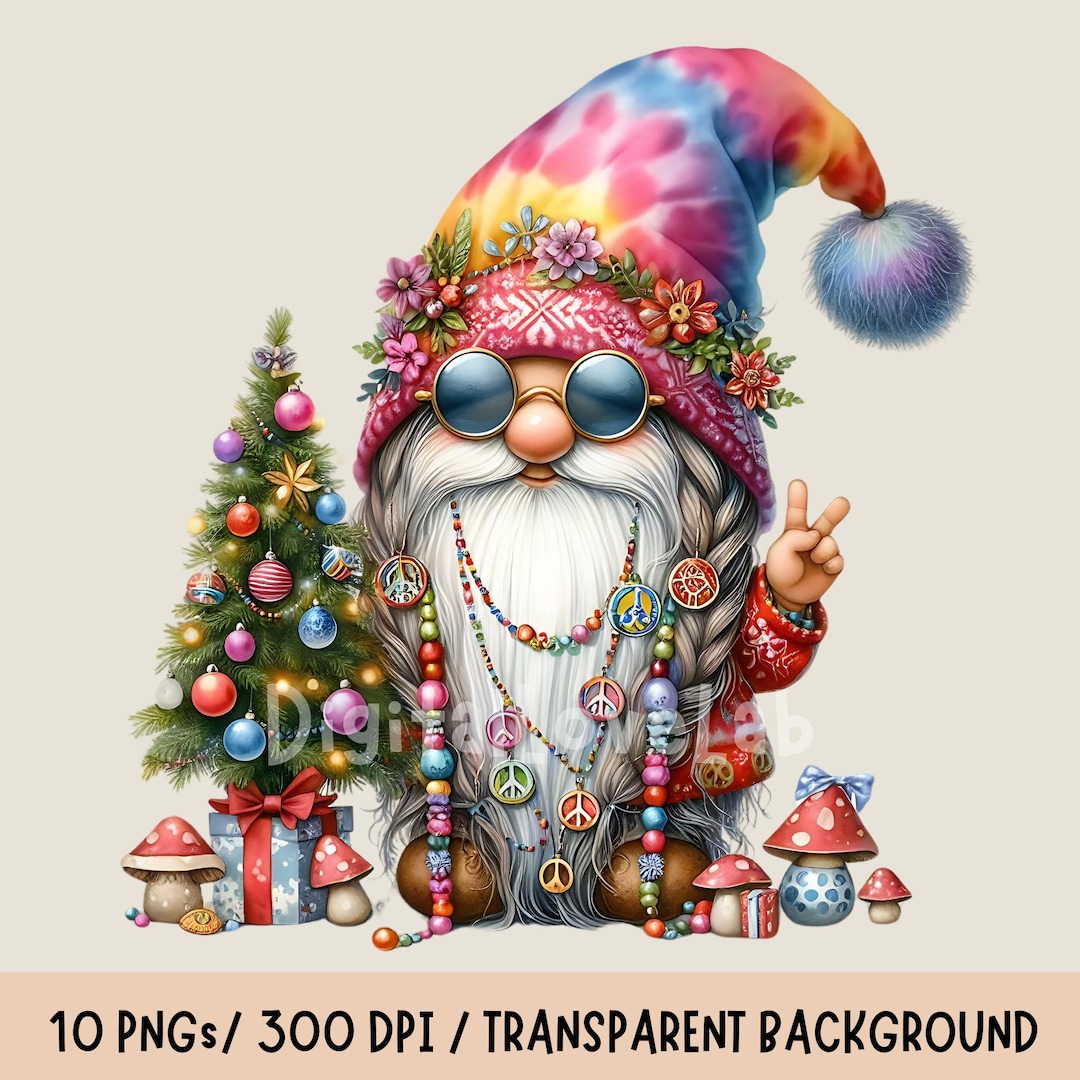 Whimsical Hippie Christmas Gnome Clipart - Festive Boho PNG for ...