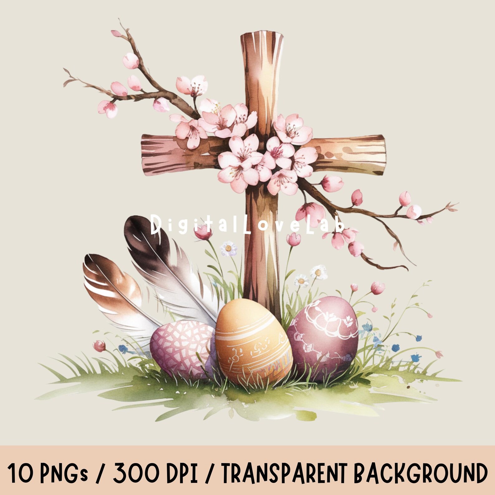 Easter Christian Cross Clipart Set of 10 PNG Easter Clipart, Easter ...