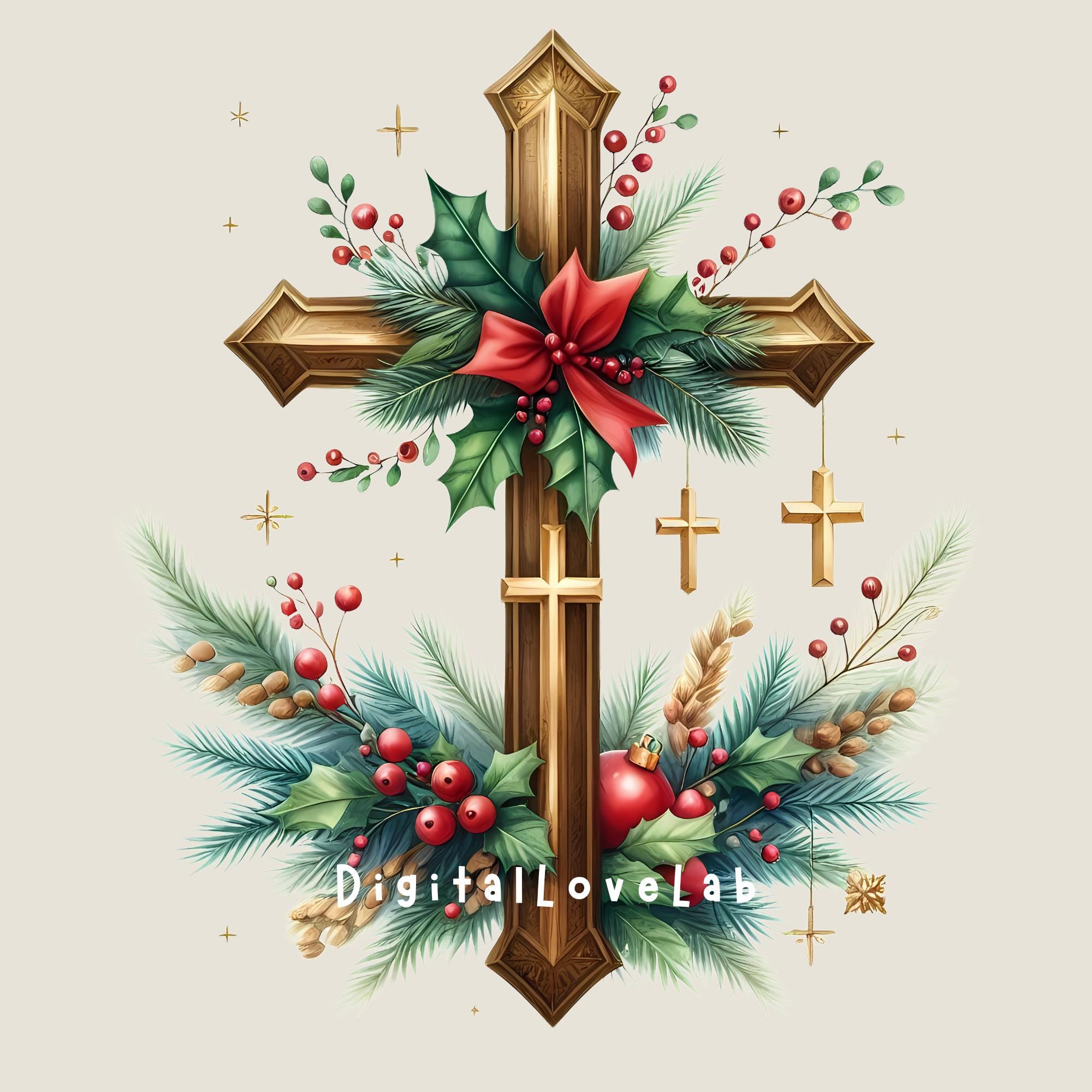 Christmas Cross Clipart Set of 10 Christmas Cross PNG Clipart Christmas ...