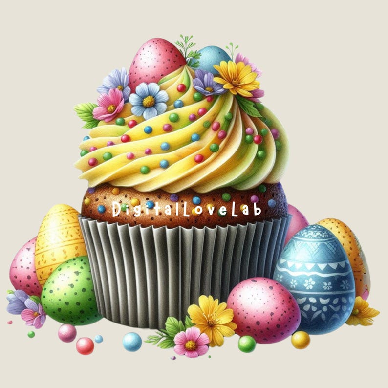 Easter Cupcakes Clipart Bundle Set of 10 PNG Sweet Easter Desserts ...