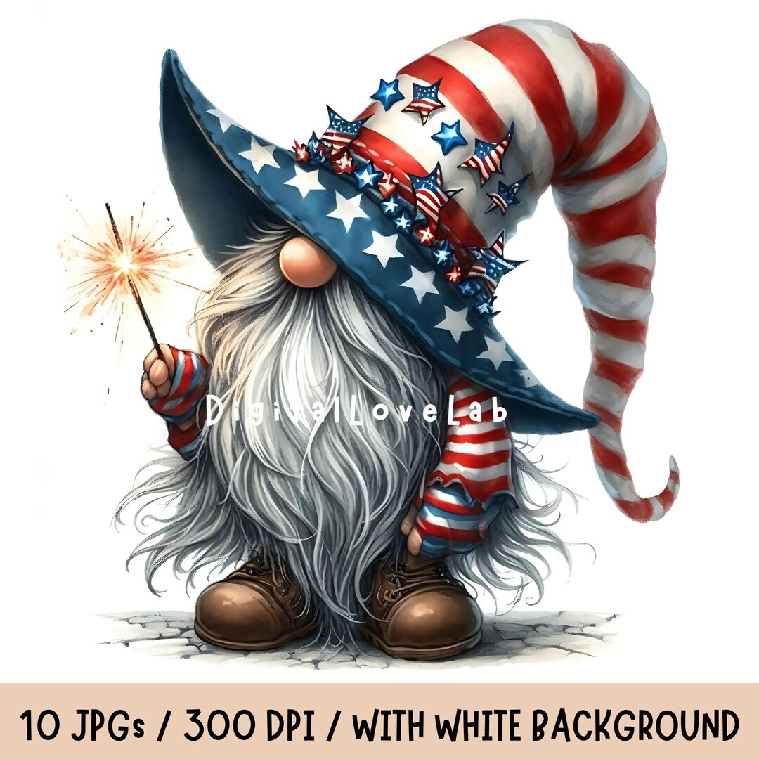 Patriotic Gnome Clipart Set of 10 JPG, 4th of July Independence Day ...