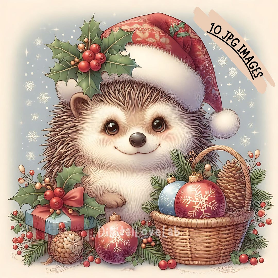 Watercolor Christmas Hedgehog Clipart 10 High Quality Jpgs, Digital ...