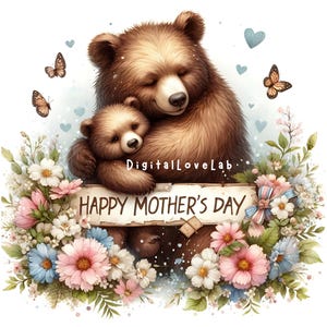 Mother's Day Mama and Baby Bear Clipart Set of 10 JPG, Gift for Mums ...