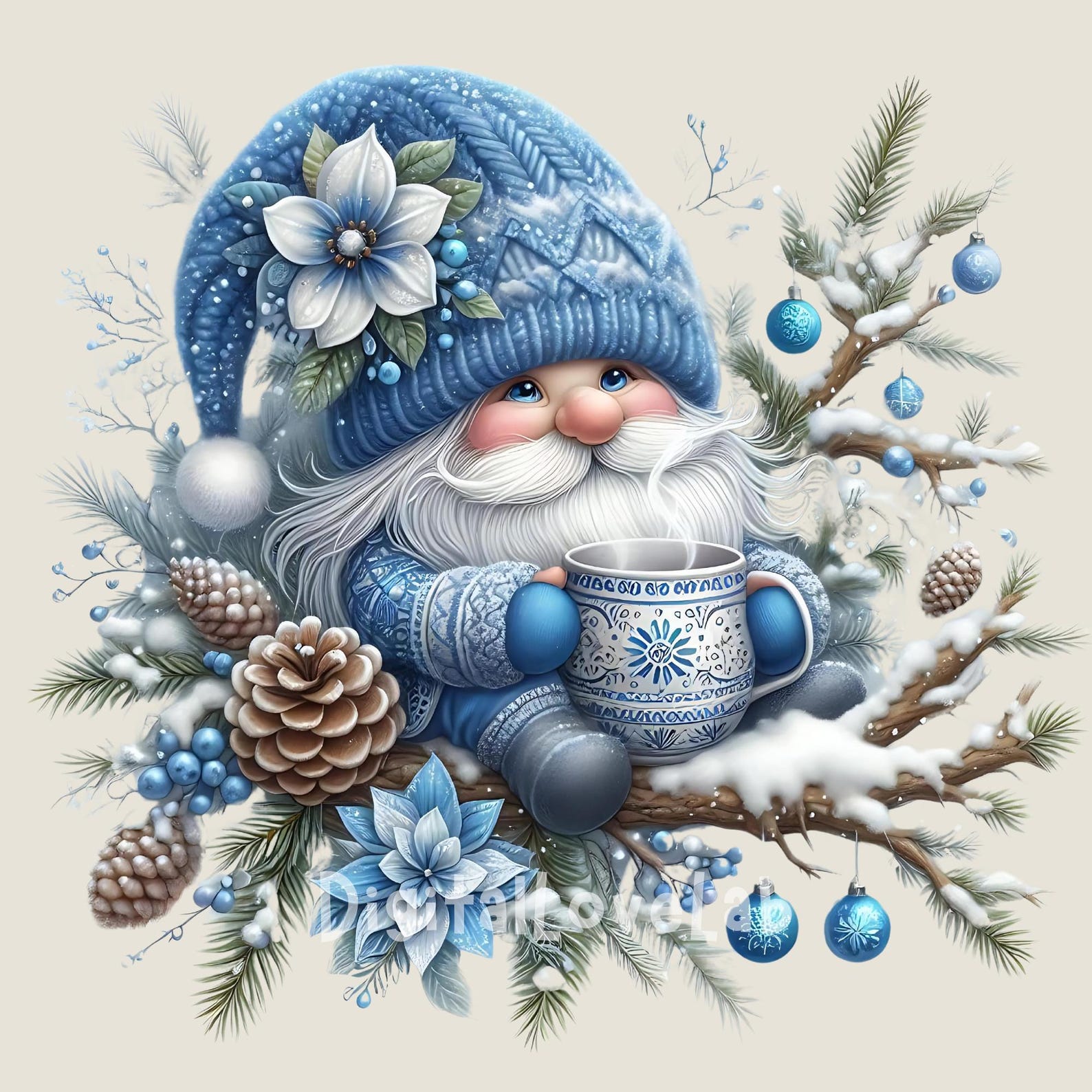 Whimsical Blue Gnome Clipart Bundle Png, Blue Gnome Clipart, Christmas ...