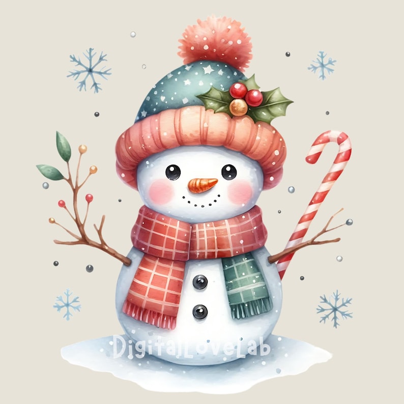 Watercolor Snowman Collection Clipart, 10 PNG Snowman Clipart, Card Making, Winter Holidays ...