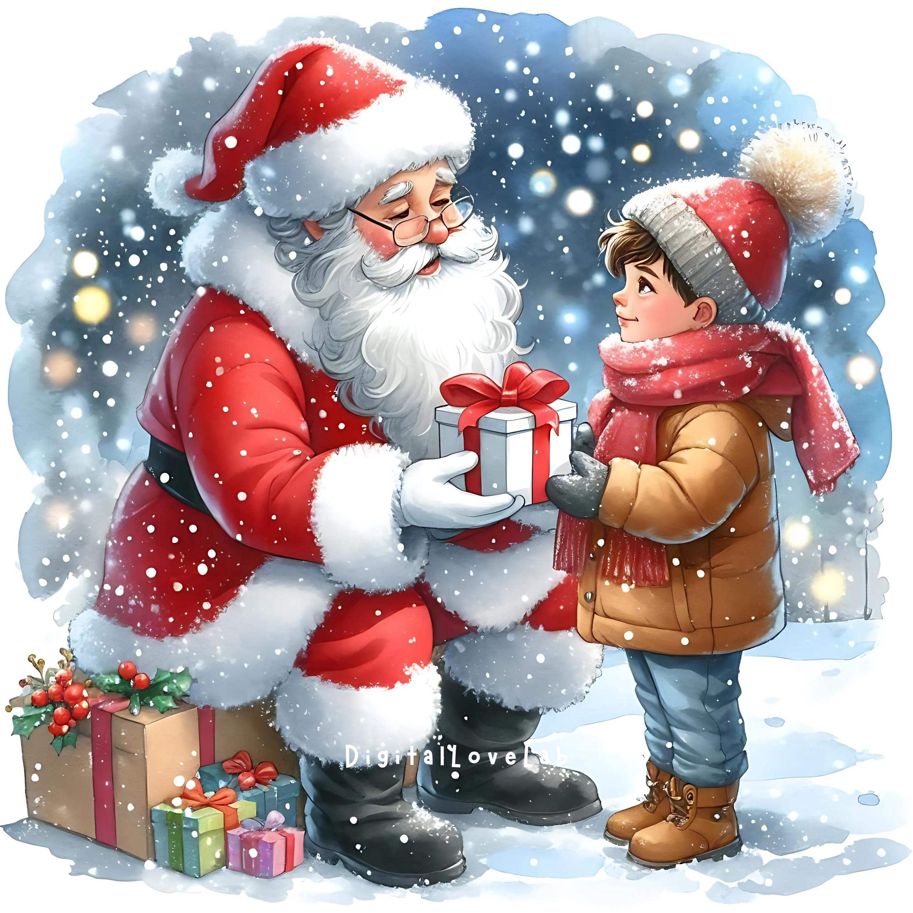 Uncle Santa and the Boy Clipart Set of 10 Clipart PNG Watercolor Santa ...