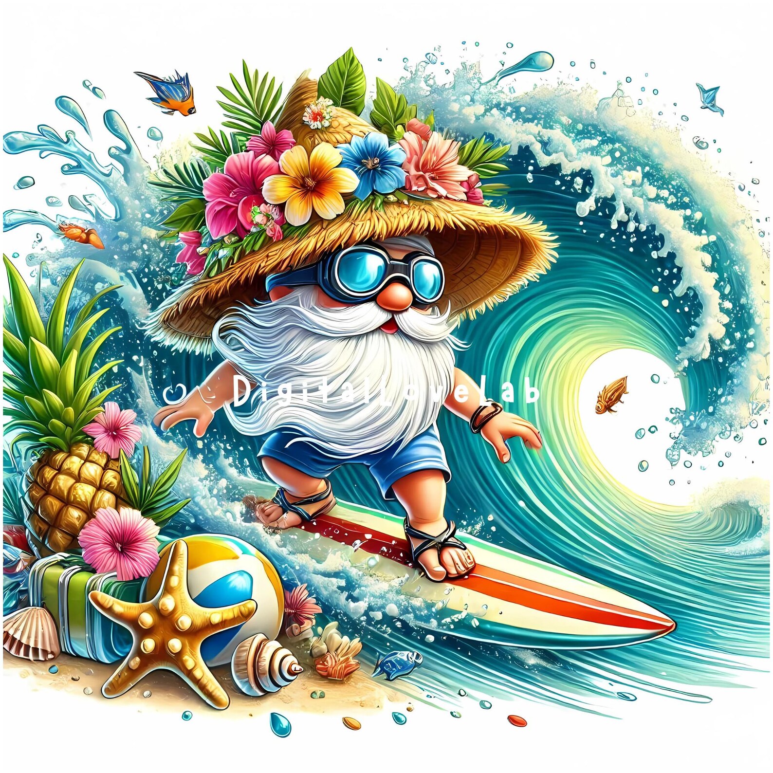 Watercolor Surf Gnome Clipart Bundle Set of 10 JPEG, Surfing Gnome ...